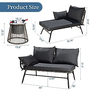 OUTPLATIO 3 Piece PE Wicker Boho Patio Furniture Sectional Chair Sets with Ice Bucket Outdoor Wicker Conversation Sets for Backyard, Porch, Garden (Grey)