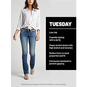 Silver Jeans Co. Women's Tuesday Low Rise Slim Bootcut Jeans, Medium Indigo Wash, 32W X 33L