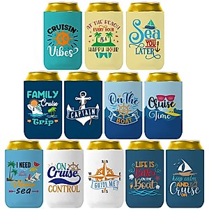 Pop Nordic Cruise Beer Can Cooler - Funny Boating Gifts, 12 Packs Neoprene Can Sleeves for Beer, Perfect Can Cooler Sleeves for Nautical Themed Party, Summer Party Favor