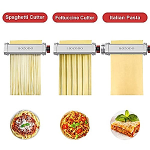 Pasta Attachment for KitchenAid Mixer, Includes Pasta Sheet Roller, Spaghetti Cutter, Fettuccine Cutter, 3Pcs Kitchenaid Pasta Attachment by HOZODO