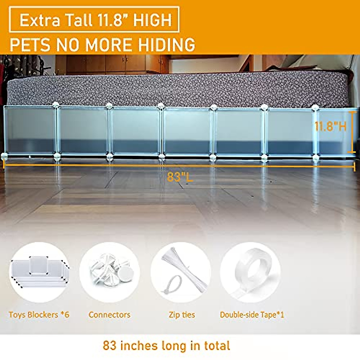 QIYIHOME Toy Blocker, Extra Tall Size Gap Bumper for Under Bed, Stop Pets Toys Going Under Bed or Sofa Couch, Easy to Install, 11.8" Height 83" Length