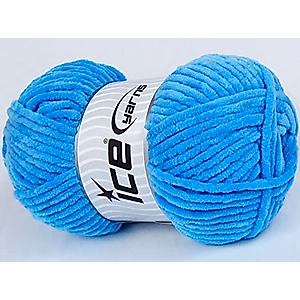 Lot of 4 x 100gr Skeins Ice Yarns Velvet Chenille Yarn Light Blue