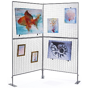 Displays2go 75 Inch 2-Panel Exhibit Displays, Iron Construction, Floor Standing, Double Sided – Silver Finish (AD2PNL)