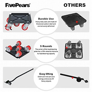 Fivepears Furniture Lift Mover Tool Set-3000 lb,5-Wheel Heavy-Duty Furniture Dolly with Handle,360°Swivel Casters Trolley-Ideal for Moving Heavy Machinery, Equipment, Pianos, Couches and Carpeted