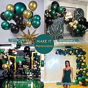 Teal Emerald Green Balloon Garland Arch Kit Double Stuffed Dark Green With Black Gold Star Balloons for Birthday Party Wedding Christmas New Year eve Decorations