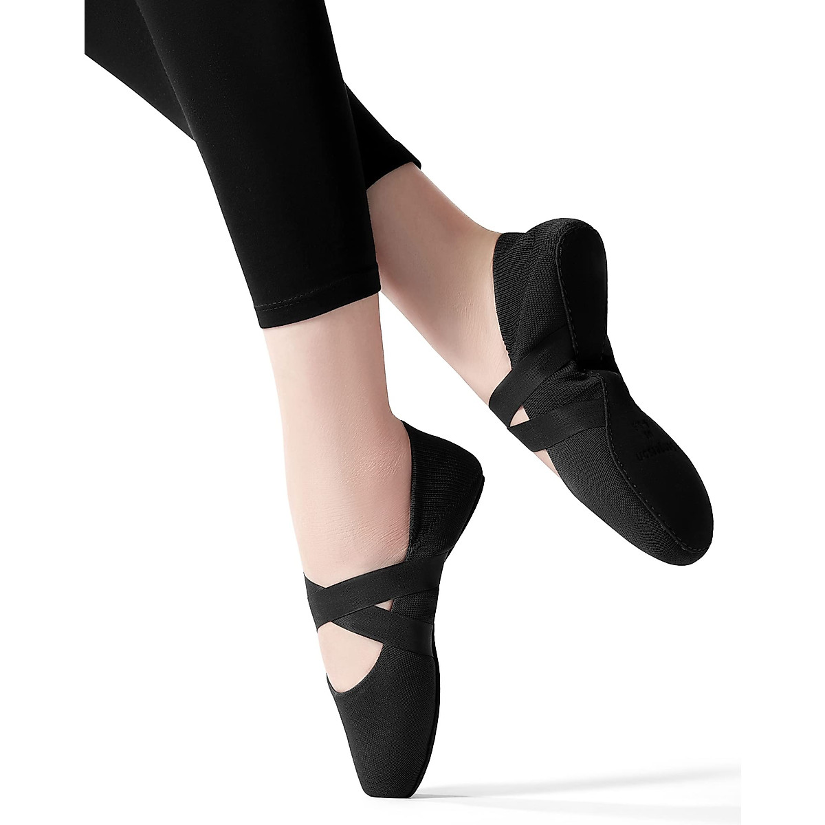 SANGEESON Ballet Shoes for Women(Leather Full Sole, Arch Support, Breathable), Jazz Shoes, Ballerina Shoes, Dance Shoes Women for Beginner, X, Size 8-8.5, Black