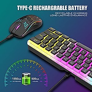 RedThunder 60% Wireless Gaming Keyboard and Mouse Combo, RGB Backlit Rechargeable Battery Mechanical Feel Mini Keyboard with Pudding Keycaps + Lightweight 7200 DPI Honeycomb Optical Mouse (Black)