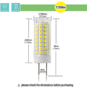 G8 LED Bulb Dimmable 7W Equivalent to G8 Halogen Bulb 75W-80W, GY8.6 /G8 Bi-Pin Base Light Bulb AC 120V G8 Bulb for Under Cabinet Light, Under Counter Kitchen Lighting White 6000K 2Pack