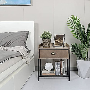 X-cosrack Rustic Nightstand with Drawer, Brown Small Nightstand Bedside Table for Bedroom, Bed Side Table/Night Stand for Living Room, 20.47 x 14.37 x 24 Inch