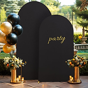 6.6FT Black Arch Cover, Spandex Fitted Black Wedding Arch Stand Covers Round Top Chiara Backdrop Cover for Birthday Party Ceremony Banquet Decoration