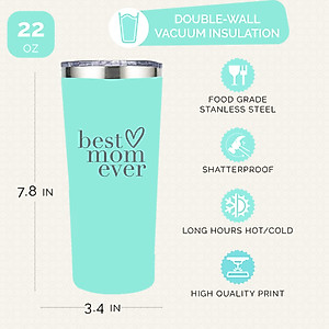 Best Mom Ever Tumbler, 22 Oz Stainless Steel Water Bottle with Lid & Straw - Mint Green, Ideal Christmas Gifts for Mom, Perfect Mom Gifts for Mother's Day, Versatile with Temperature Retention