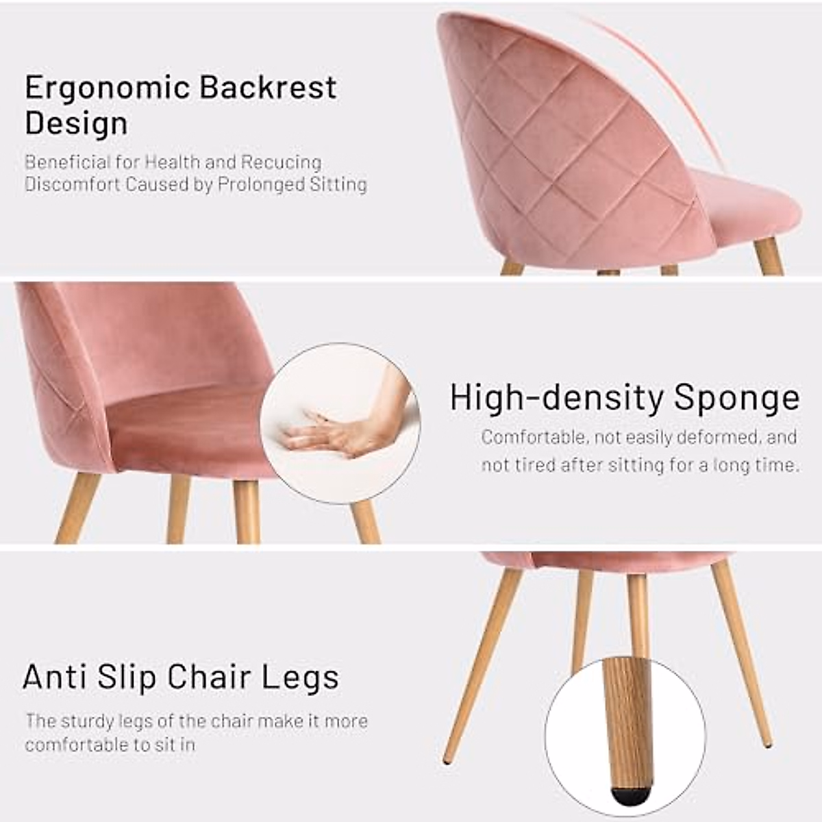 FurnitureR Upholstered Velvet Dining Chair Mid Back Armless with Wood Legs for Home Kitchen Bedroom Living Room, Set of 2, Rose
