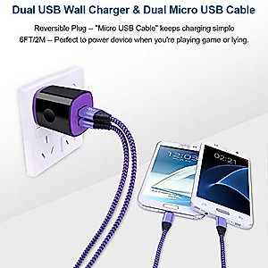 Charger Plug, Charging Block, Dual USB Wall Charger with Micro USB Charger Cable Android Phone Charger for Samsung Galaxy J7V J8, J7 Crown/Prime/Star/Sky Pro/Refine, S7 S6 Plus/Edge/Active