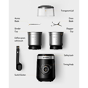 SHARDOR Adjustable Coffee Grinder Electric, Herb, Spice Grinder, Coffee Bean, Espresso Grinder with 2 Removable Stainless Steel Bowl, Black