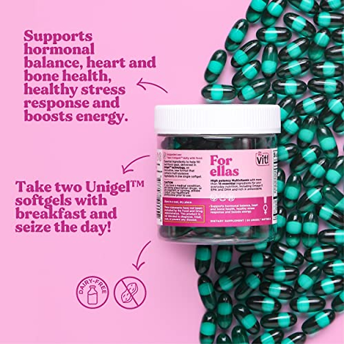 OhMyVit! for Ellas Womens Multivitamin Unigel – 60Pcs Softgels Multi Vitamins Supplements for Women – 15 Vitamins and Minerals Support Hormonal Balance, Bone Health