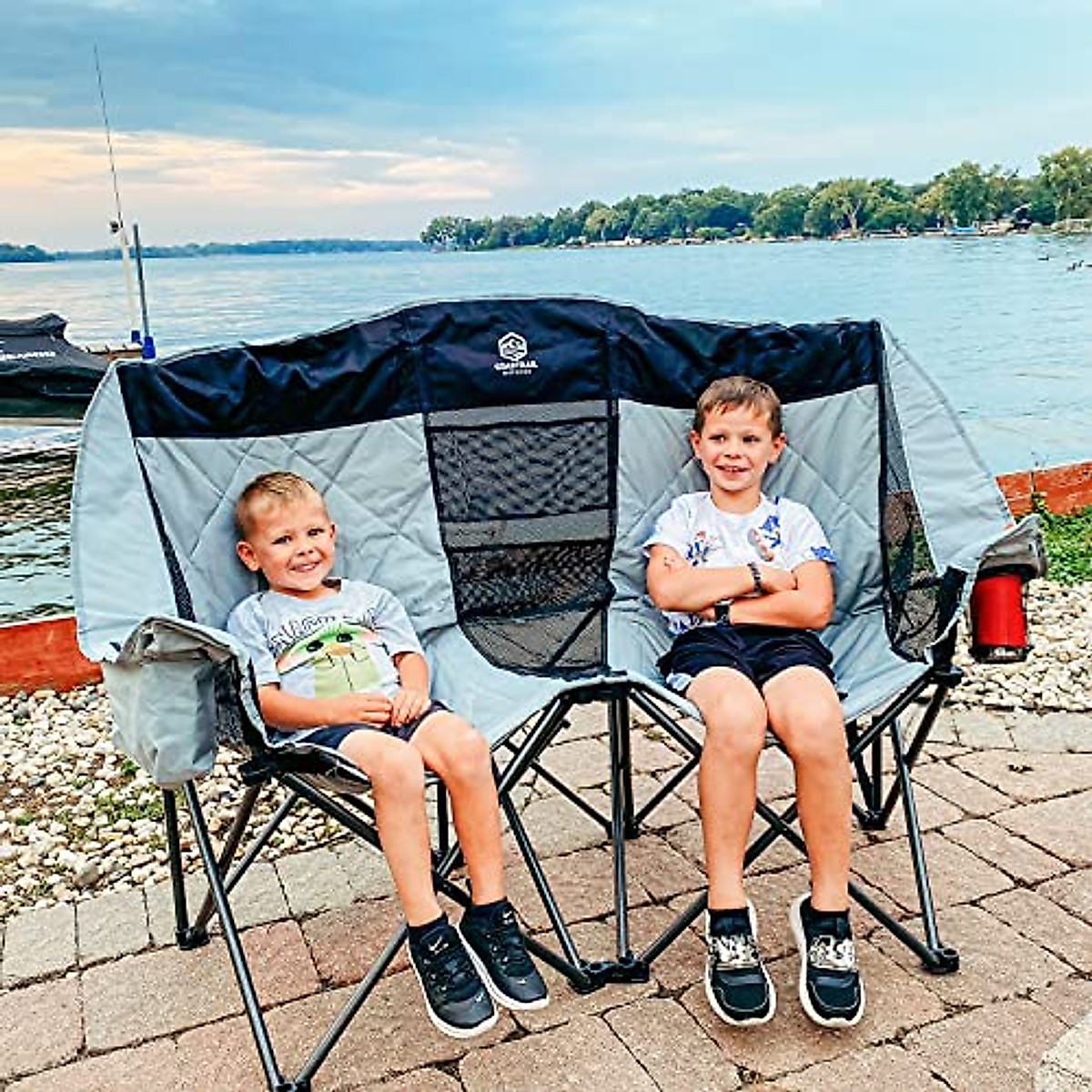 Coastrail Outdoor Folding Double Camping Chairs Premium Comfort Portable Love Seat Lawn Chairs Folding for Two with Padded Seat and Pockets, Heavy Duty for Adults