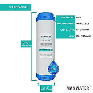 Max Water 3 Stage (Good for City & Cottage Water) 10 inch Standard Water Filtration System for Whole House - Pleated Sediment + Sediment + GAC - ¾" Inlet/Outlet - Model : WH-SW3