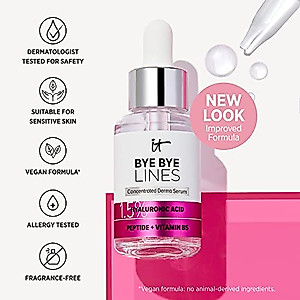 IT Cosmetics Bye Bye Lines 1.5% Hyaluronic Acid Serum - Visibly Plumps Skin & Smooths Fine Lines In 2 Weeks - With Peptide + Vitamin B5 - For All Skin Types - Vegan Formula - 1 fl oz
