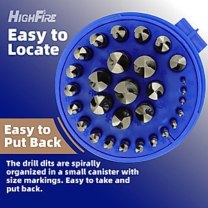 HIGHFIRE 29 PCS M35 Cobalt Drill Bit Set, HSS Twist Jobber Drill Bits with 135 Degrees Split Point and Three-Flat Shank, 3/8” Reduced Shank, Gold Oxide Metal Drill Bits Set (1/16” - 1/2” x 1/64”)