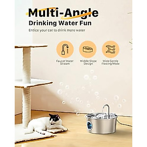 Cat Water Fountain Stainless Steel: Cat Fountain for Drinking Dog Water Bowl Dispenser 108oz/3.2L Automatic Kitty Spout Metal Pet Water Fountain Indoor KOOGMOON