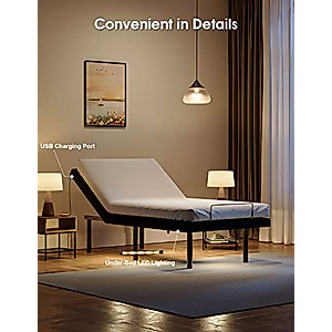 Koorlian Adjustable Bed Frame Twin, Small Adjustable Bed Base with Remote, Head and Foot Incline, USB Charging, Underbed Lighting, Electric Adjustable Beds with 12 inch Legs