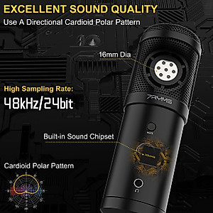 7RYMS SR-AU01-K1 Podcast Microphone Kit with Arm Stand, USB Condenser Microphone for Computer PC Smartphone, Suitable for Gaming Singing Podcasting Recording Live-Streaming