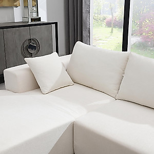 Suheww L Shaped Sectional Sofa Couch, Modern Chenille Cloud Comfy Floor Sofas with Chaise & Pillows for Living Room Office Apartment, No Assembly Required, 109”W, White