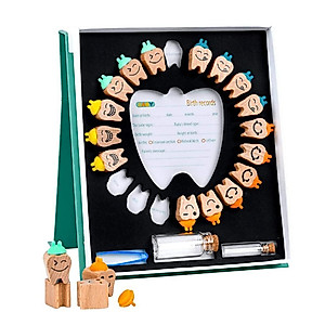 KUYYFDS Tooth Box, Wooden Baby Teeth Saving Box with Tweezers Storage Collection Boy Girl Souvenir Case Infant Kid for Children Keepsake Memory Box Gift Teeth Boxes