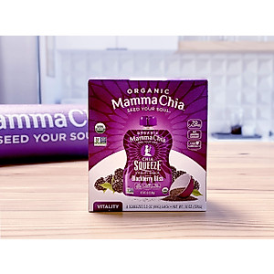 Mamma Chia Organic Vitality Squeeze Snack, Blackberry Bliss, 24- 3.5 Ounce Chia Pouches. USDA Organic, Non-GMO, Vegan, Gluten Free, and Kosher. Fruit and Vegetables with only 70 Calories