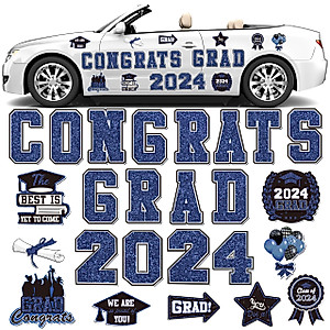 2024 Graduation Car Magnet Decoration 25Pcs, Magnetic Congrats Grad 2024 Refrigerator Garage Door Stickers, Class of 2024 Graduation Car Magnet Decal for Parade Decor Graduation Party Supplies (Blue)