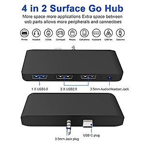 Surface GO/GO 2/GO 3 Hub Docking Station, 4 in 2 Surface Go Adapter with 2X USB 2.0 Ports, 1x USB 3.0 Port(5Gbps) & 3.5mm Audio/Microphone/Headset Jack,Combo Accessories for Microsoft Surface GO/2/3