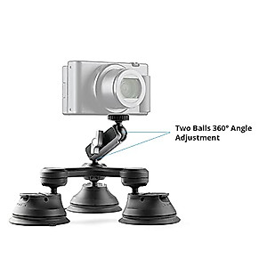 PGYTECH Triple Suction Cup Mount Compatible for DJI OSMO Action 4/3/2, Gopro 11/10/9/8/7/6/5/4 with 1/4"-20 Standard Thread Adapter, for Insta360 ONE RS/R/ONE X3/X2