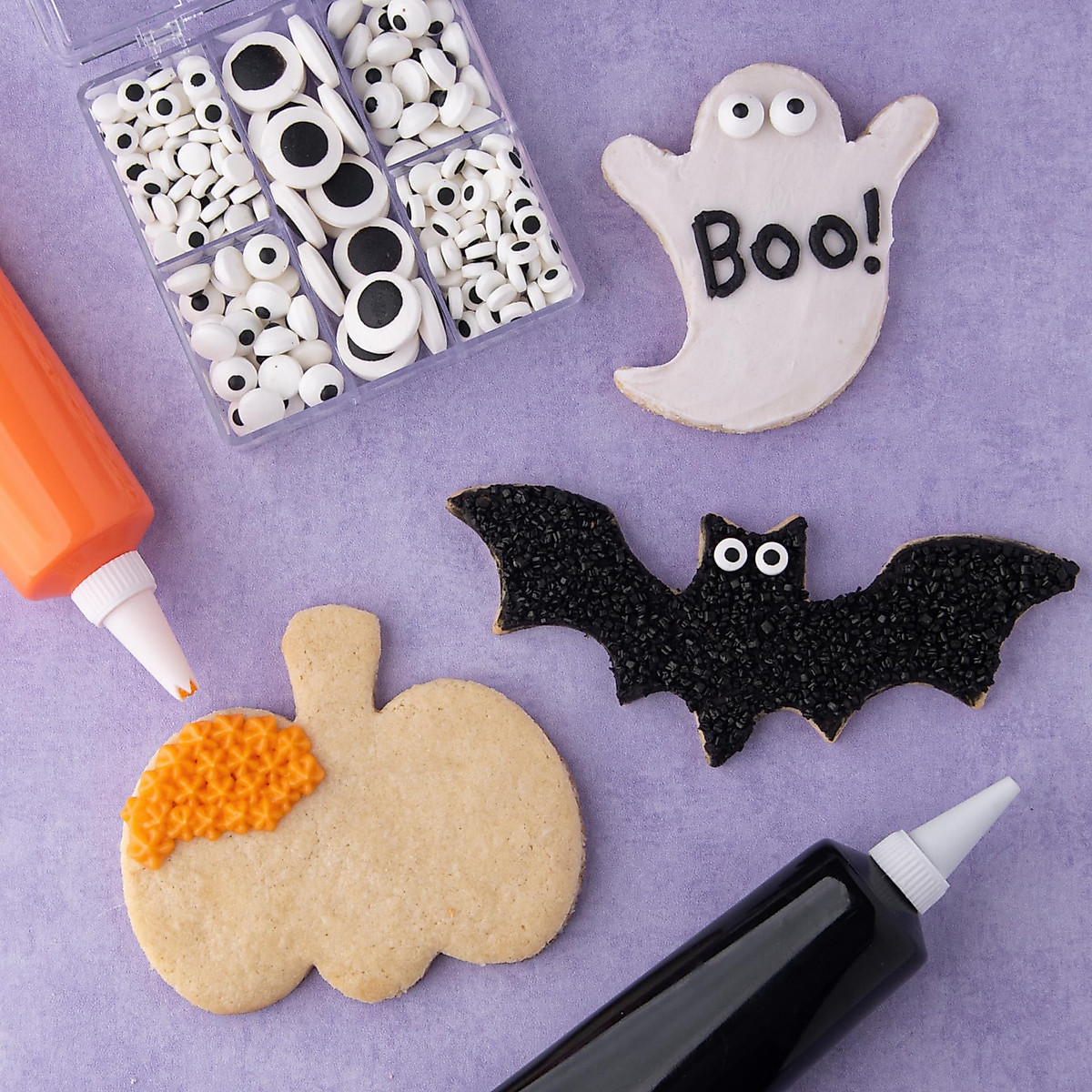 Sweets Indeed - Halloween Frosting Set - 3 Pack - 3.5 ounce tubes - Black Orange White - 4 nozzles included - Holiday Frosting - Cookie Decorating Kit - 10.58 oz