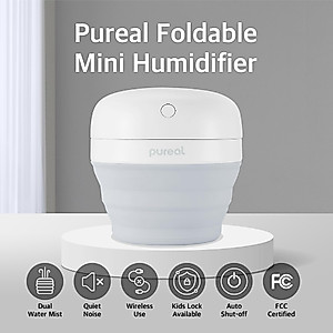 Pureal Foldable Mini Humidifier, 500ML Portable Small Cool Mist for up to 10 Hrs, for Baby Bedroom Travel Office Home, Auto Shut-Off, 3 Mist Modes, Super Quiet