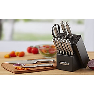 Farberware Self-Sharpening 13-Piece Knife Block Set with EdgeKeeper Technology, High Carbon-Stainless Steel Kitchen Knives, Razor-Sharp Knife Set with Wood Block, Black