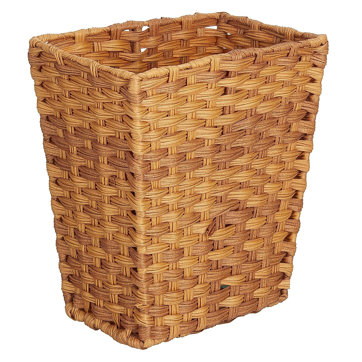 mDesign Small Woven Trash Can - Slim Rectangular Waste Basket - Decorative Garbage Waste Bin for Bedroom, Bathroom, Kitchen, Home Office, Craft, Laundry, Utility Rooms, and Garage - Camel