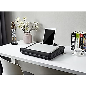 Laptop Lap Desk with 15 15.6" inch Laptop Sleeve Case Bag, Sofa Bed Desk with Cushion and Soft Wrist Pad,Laptop Stand Built in Tablet and Phone Holder (Black Carbon)