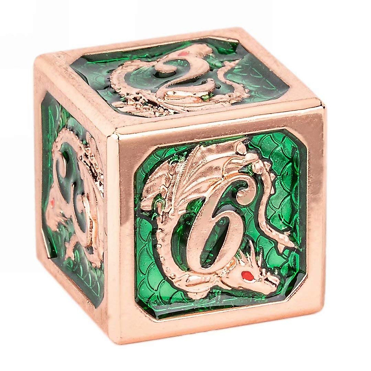 HYMGHO DND Dice Set Copper Dragon dice Enamel Green zamak with dice Box D&D Polyhedral Dice for Dungeons and Dragons dice Trpg 7 Pieces die Tabletop Games Board Gaming dice Vault