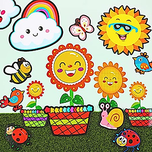 34 Pieces Spring Sunflower Classroom Bulletin Board Set Springtime Blooms Flowers Cutouts Colorful Butterfly Bee Bird Sun Clouds Cutouts When We Learn We Grow Bulletin Board Decor