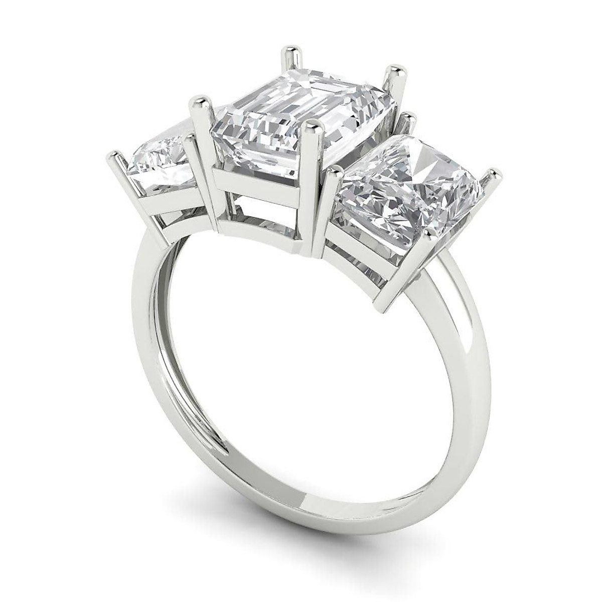 Clara Pucci 4 Ct Brilliant Emerald Cut Clear Simulated Diamond 14K White Gold Three Stone Engagement Promise Bridal Ring Size 3.5
