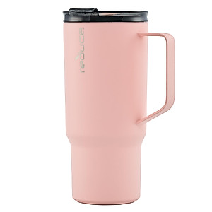 REDUCE 24 oz Hot1 Vacuum Insulated Mug for Hot Tea, Coffee and Other Hot Drinks - With Flo-Motion Lid and Handle, Single-Serve and Cupholder Friendly, Keeps Drinks Hot for up to 8 Hrs, Pink Salt