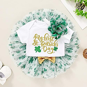 Newborn Infant Baby Girl My 1st St. Patrick's Day Outfit Short Sleeve and Tutu Dress Clove Clothes Set (Green-c, 0-3 Months)
