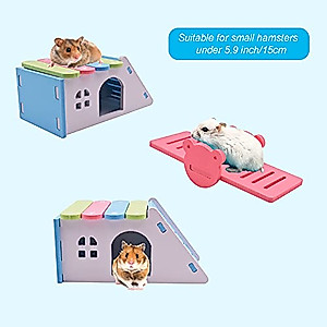 Yofunter Dwarf Hamster Toys Set for Hamster Cage Accessories - Gerbil Hideout and Houses,Fitness Circle Toy,Rainbow Bridage,Seasaw, Multi-colored