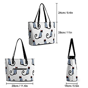 Womens Handbag French Parisian Cat Pattern Leather Tote Bag Top Handle Satchel Bags For Lady