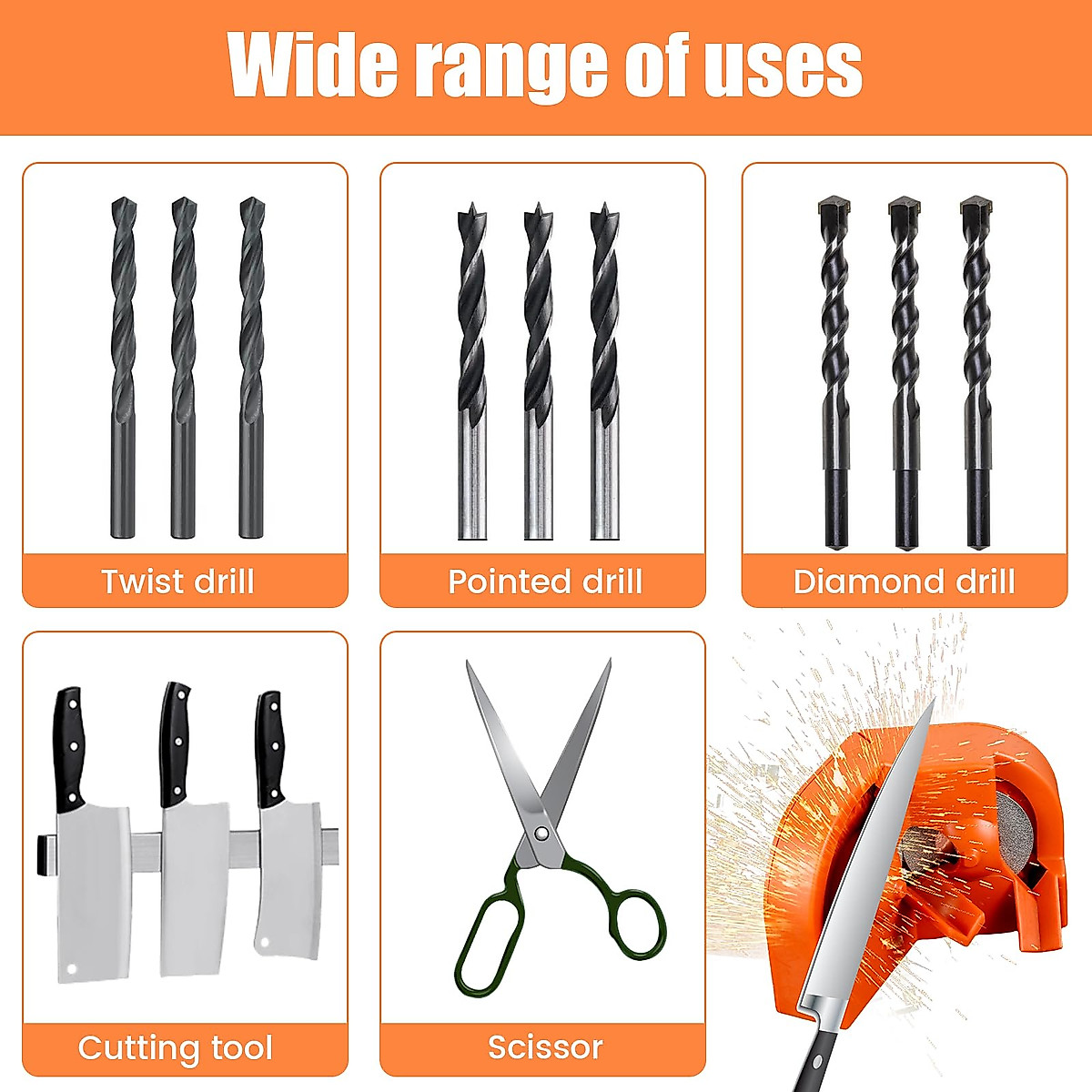 Drill Bit Sharpener Multipurpose Drill Bit Grinding Sharpener for All Bits Electric Drill Bit Sharpening Tool with Power Drill Drill Bit Sharpener Grinder Use for Hss Masonry Carbide Metal