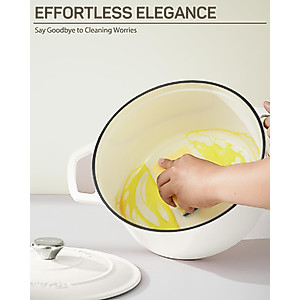 Ciwete 6 QT Dutch Oven Pot with Lid, Enameled Cast Iron Dutch Oven for Bread Making, Braiser, Cooking, Dual Handles, Oven Safe up to 500° F or on Stovetop, Gifts for Family - Off White