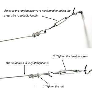 17.4FT Stainless Steel Clothes Lines for Hanging Clothes Outside - DEWEL Clothesline Heavy Duty for Wire Curtain Hanging - Windproof Anti-sag Multipurpose Outdoor Clothesline