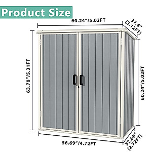 Aoxun Outdoor Storage Shed 5 x 3FT, Resin Shed with Floor and Lockable Door, Plastic Shed for Bike, Garbage Can, Tool, Accessories, Lawn, Garden - Grey