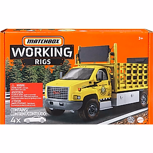 Matchbox Working Rigs 4-Pack, Set of 4 Toy Construction Trucks & Equipment with Moving Parts (Styles May Vary)