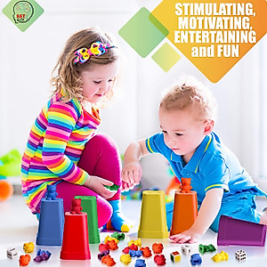 SET4kids Counting Bears with Matching/Sorting Cups, 4 Dice, Tweezers and an Activity e-Book. for Toddler Games | Early Childhood Education. 71 pc Game Set